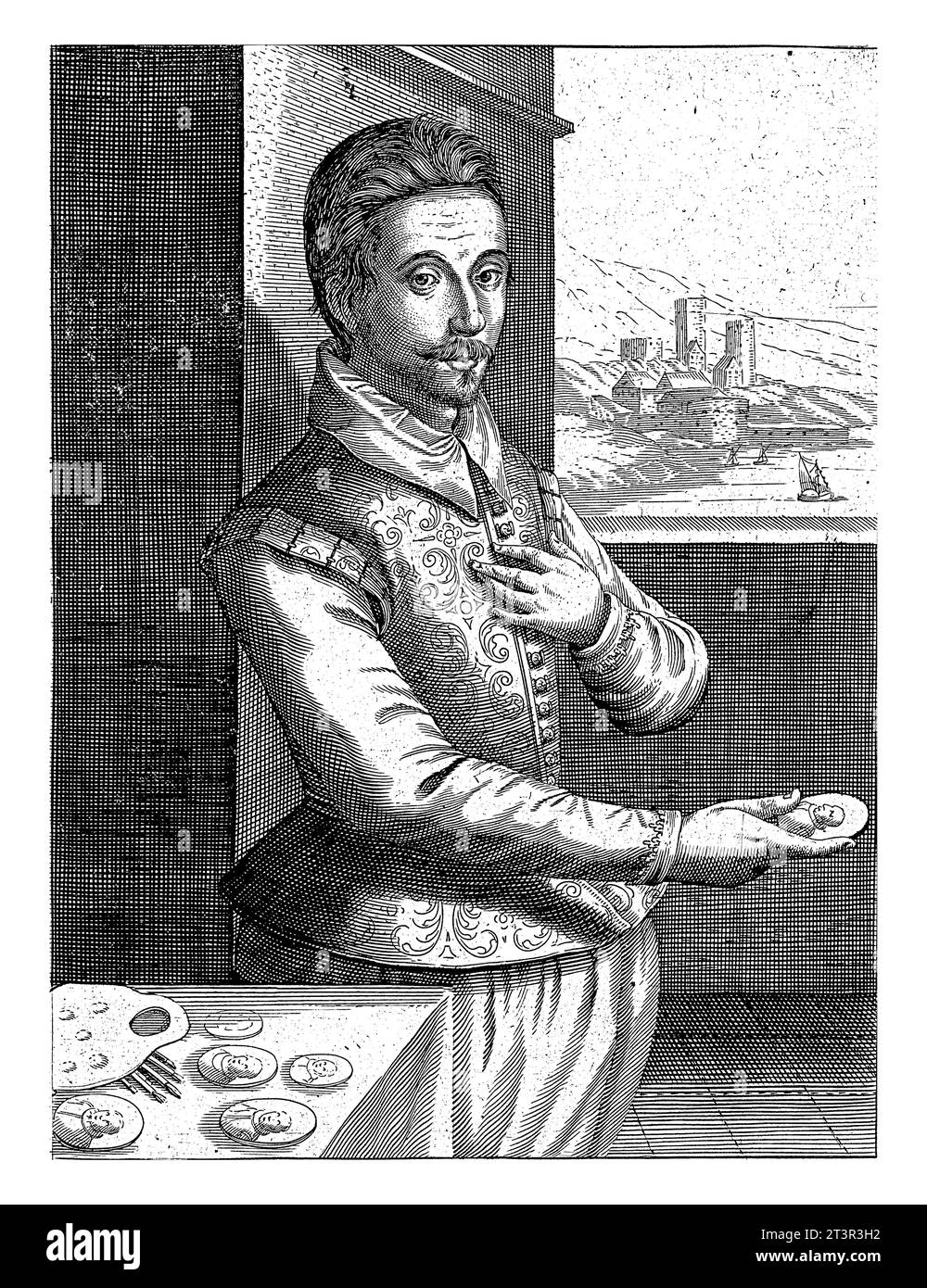 Portrait of Isaac Oliver, Robert de Baudous, 1610 Half-length portrait ...