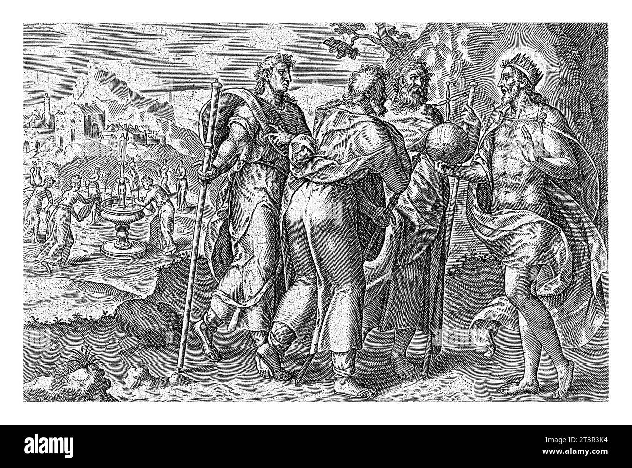 The king (Christ), with an orb in his hand, sends three servants to ...