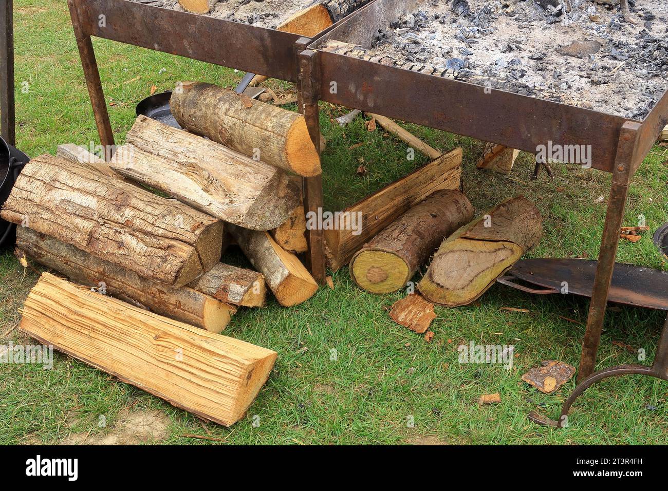 A metal hearth and wood for the fire Stock Photo - Alamy