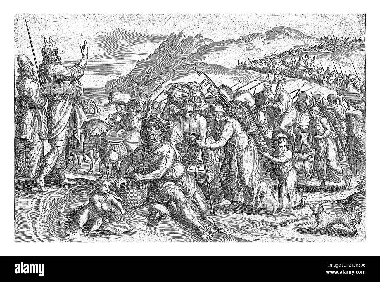 Exodus from Egypt, Johann Sadeler (I), after Marten van Cleve (I), 1579 In the foreground Moses ...