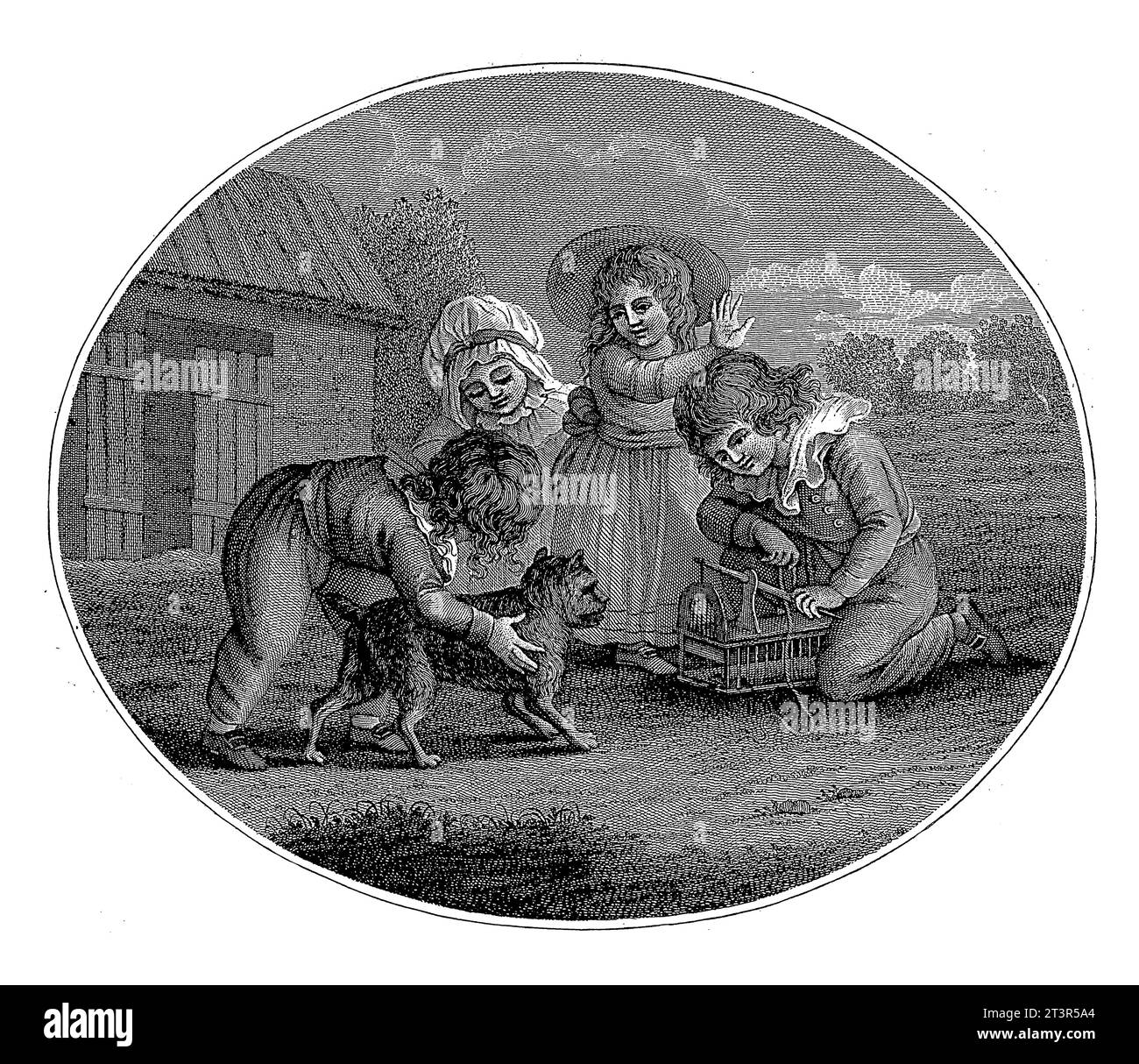 Four children playing with cat and mouse, Antonio Suntach, Giovanni ...