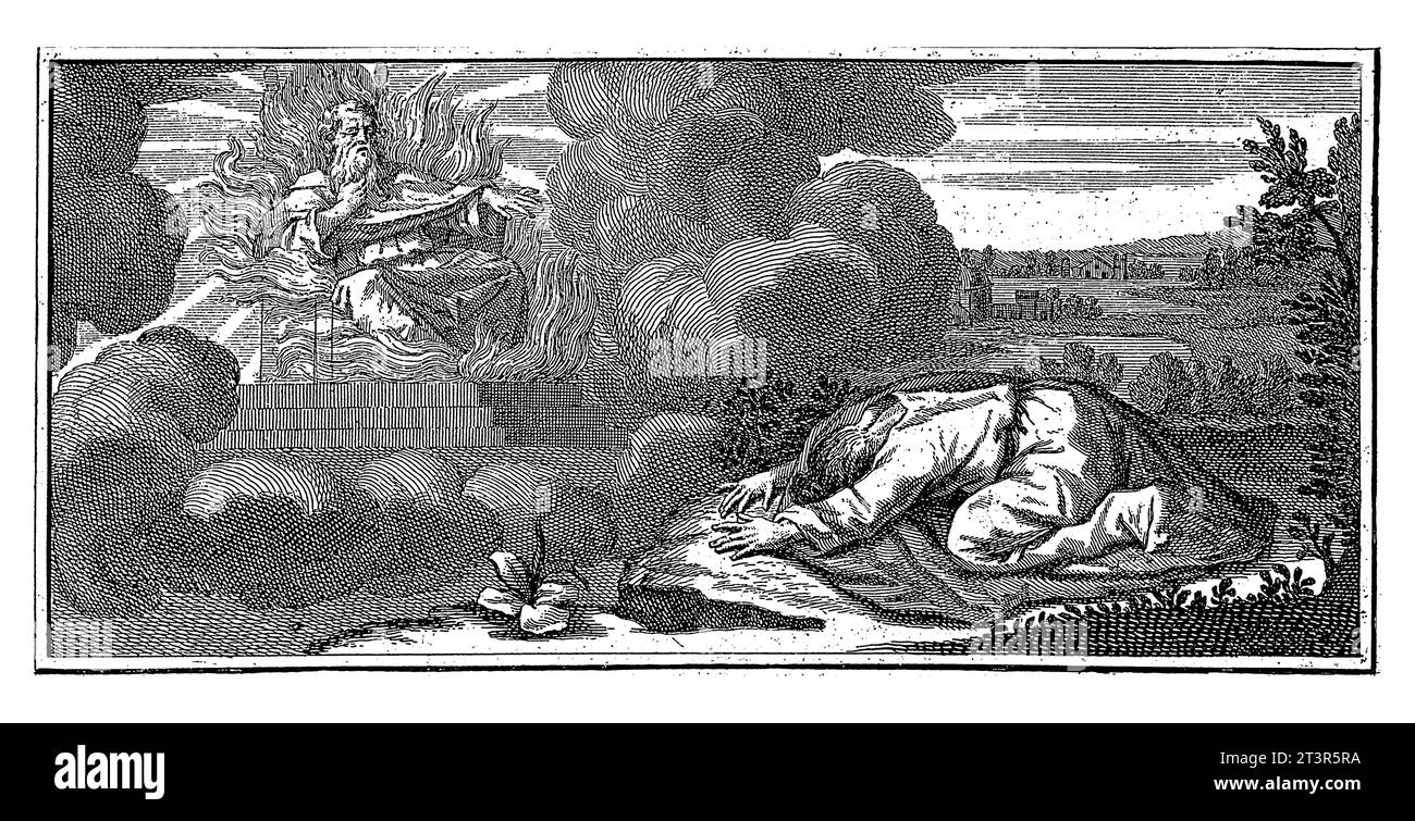 Allegorical or Biblical scene with a kneeling figure of a man on a ...