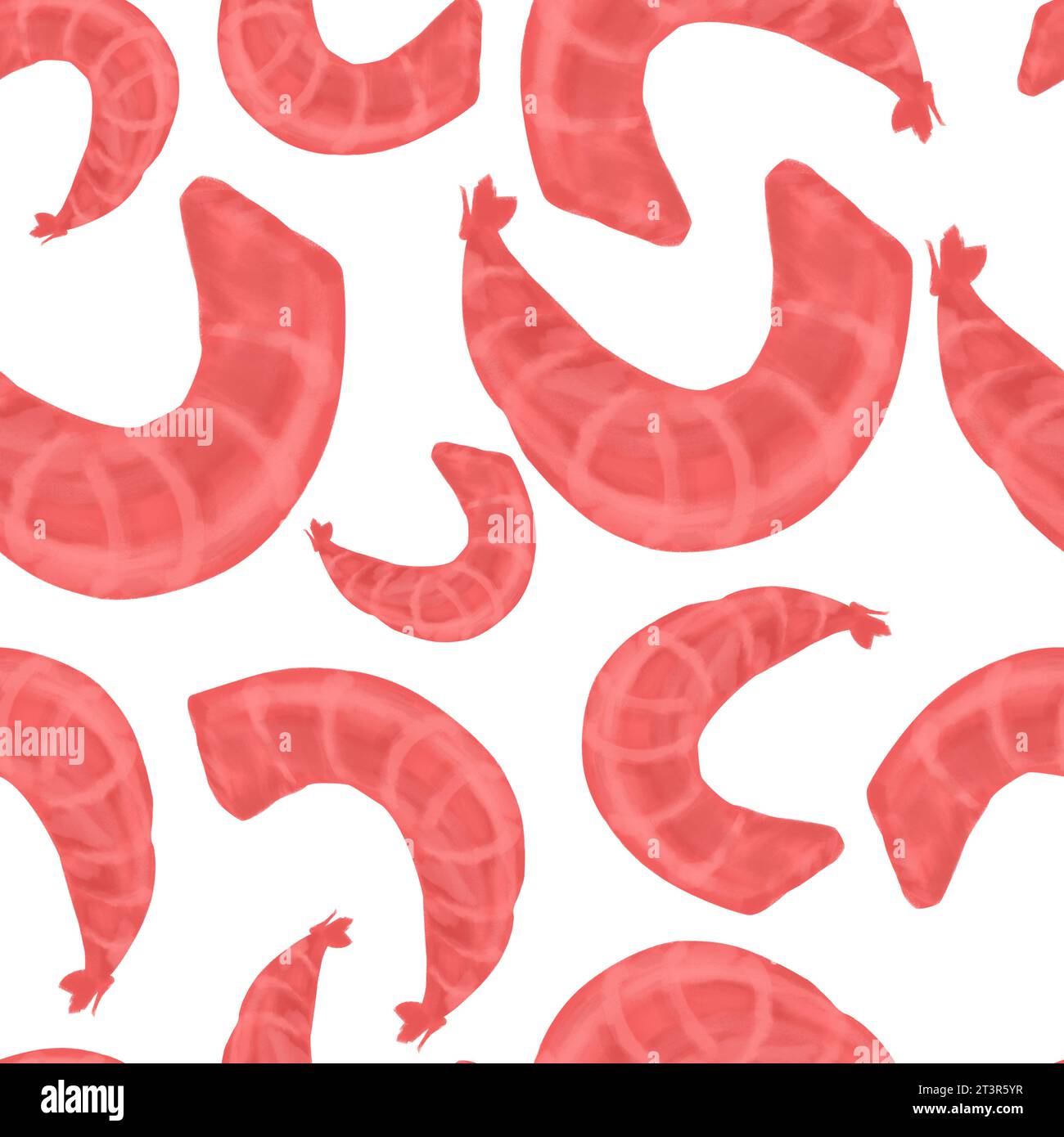 Watercolor seamless pattern with seafood, boiled shrimp, crustacean ...