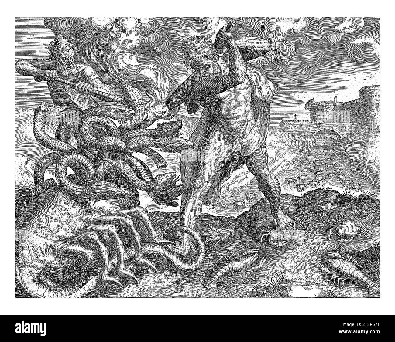 Hercules conquers the hydra of Lerna, Cornelis Cort, after Frans Floris ...