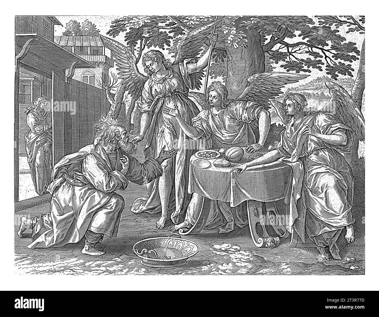 Abraham and the three angels, Adriaen Collaert (attributed to), after ...