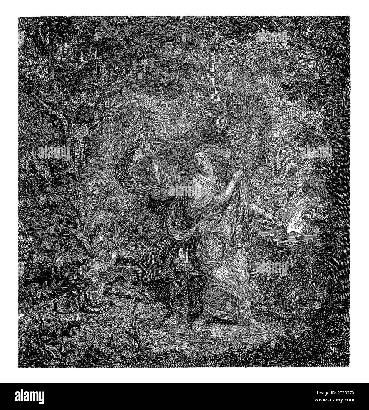 Mythological scene with a sacrificing queen in a forest, possibly ...