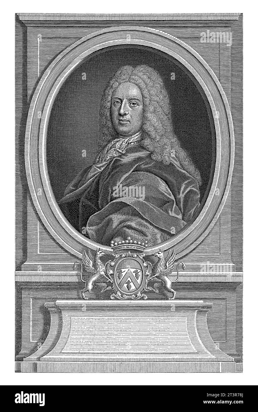 Portrait of Goswinus Arnoldus, Count of Wynants. On the pedestal his ...