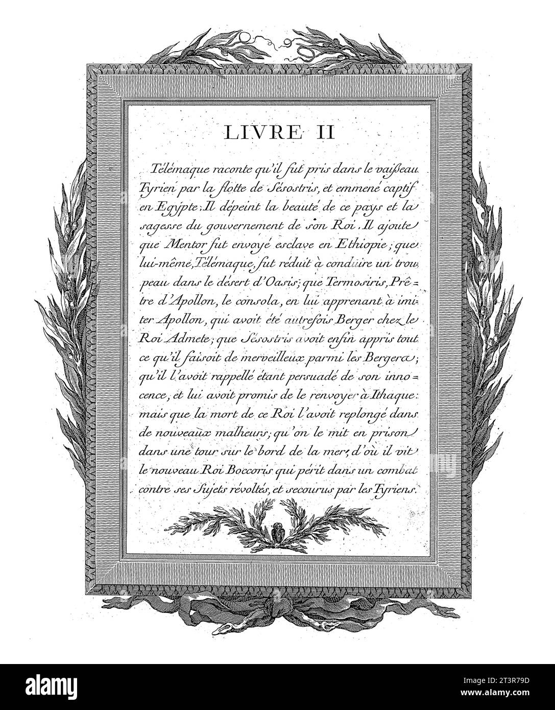 Framed French text with an owl and olive branches, Jean-Baptiste ...