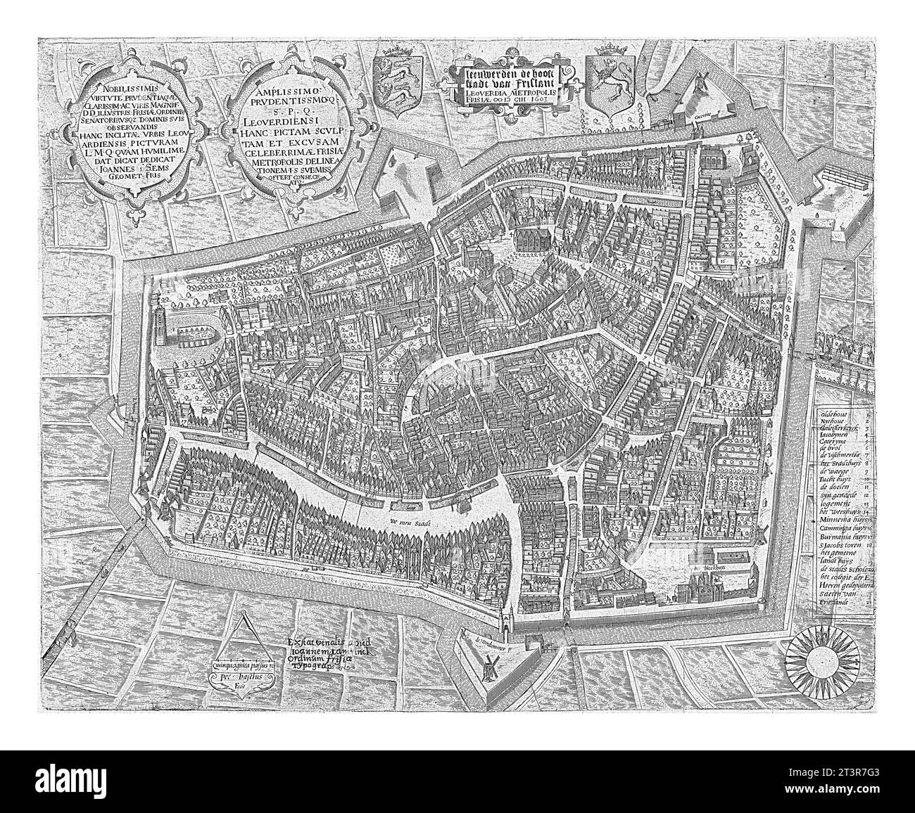 Map of Leeuwarden, 1603, Pieter Bast, 1603 Leeuwarden seen from a bird ...