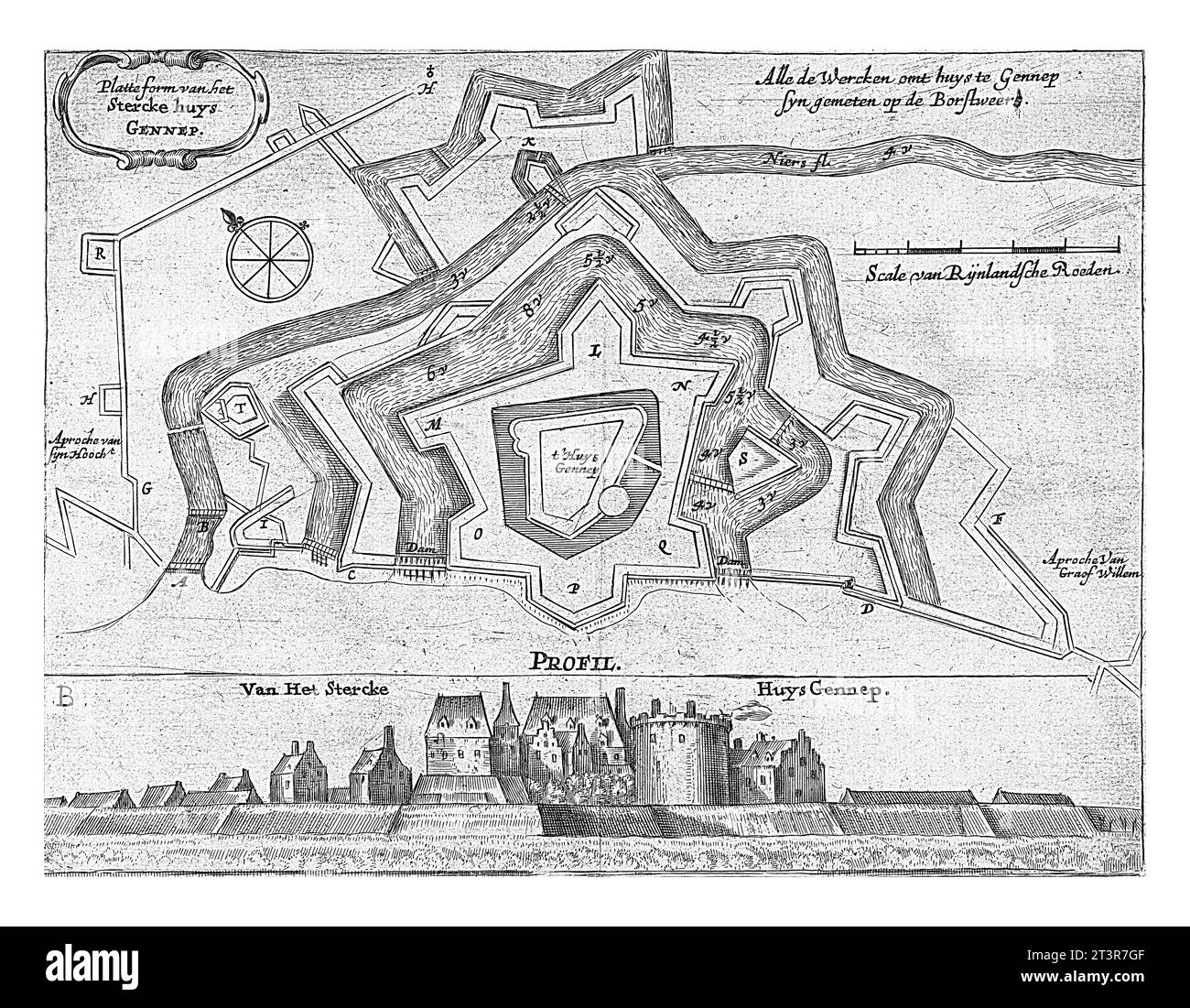 Plan and profile of the House at Gennep, 1641, Crispijn van de Passe ...