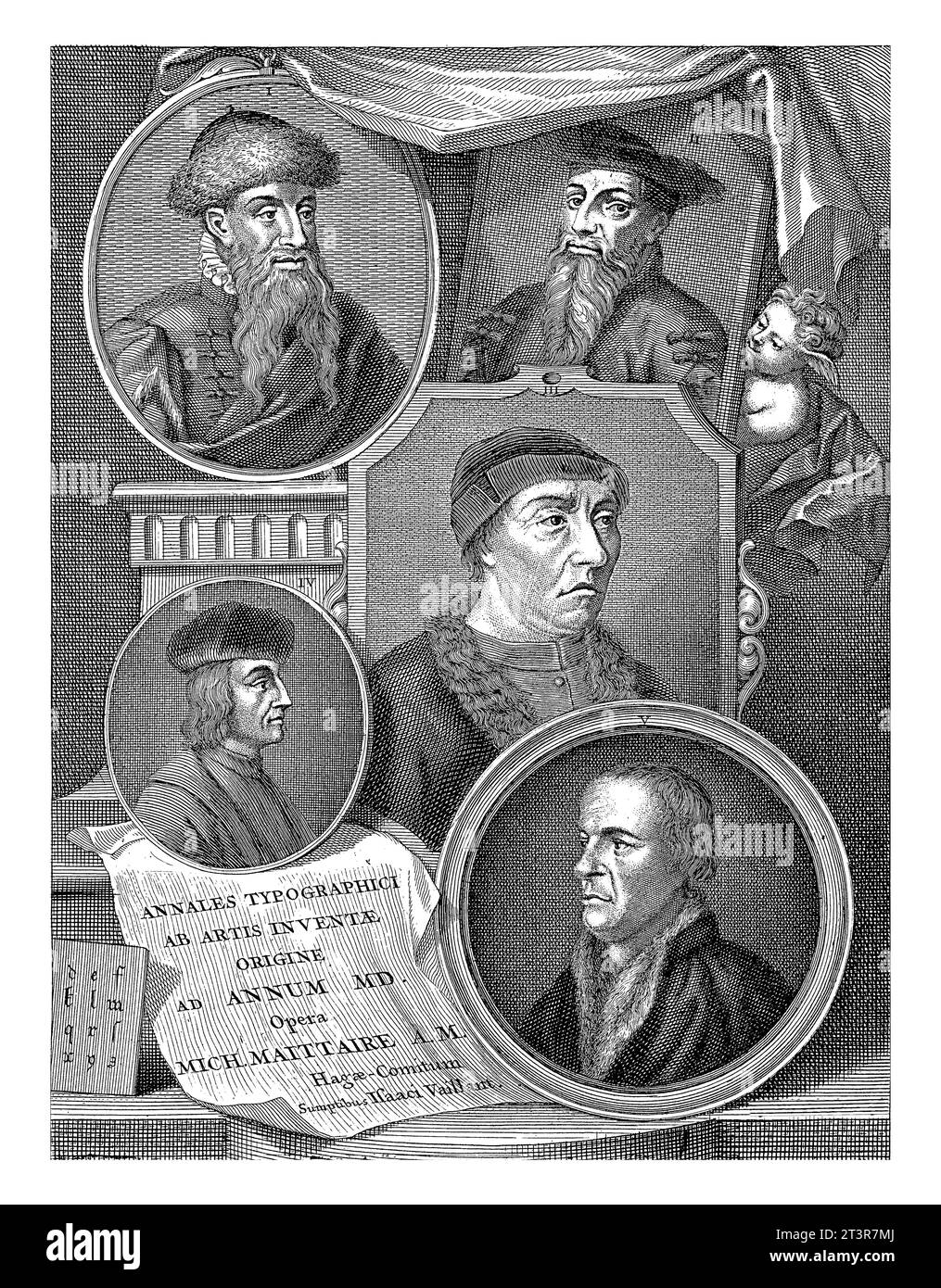 Portraits of J. Gutenberg, J. Fust, L.J. Coster, A. Manutius and J ...