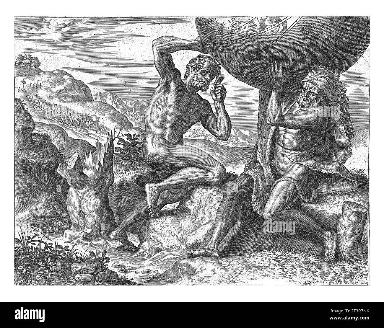 Hercules carries the globe for Atlas, Cornelis Cort, after Frans Floris ...
