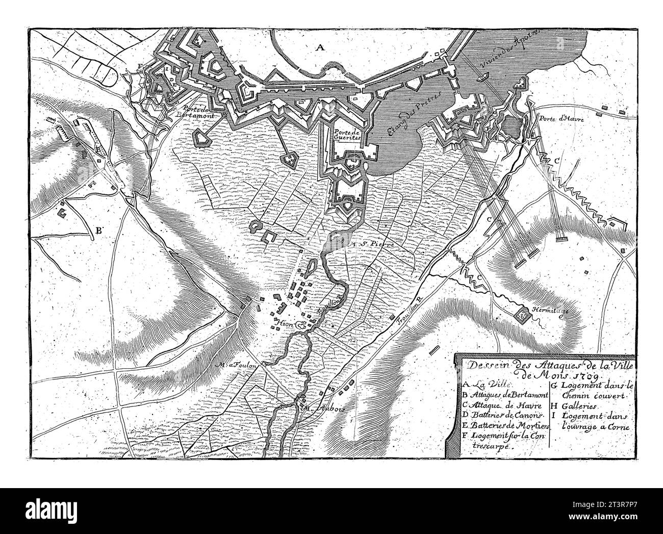 Siege of Mons, 1709, anonymous, 1709 Map of the siege of Mons by the ...