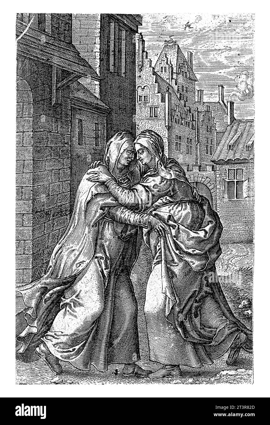 Visitation, Johannes Wierix, after Pieter van der Borcht (I), 1573 Mary's visit to her cousin ...