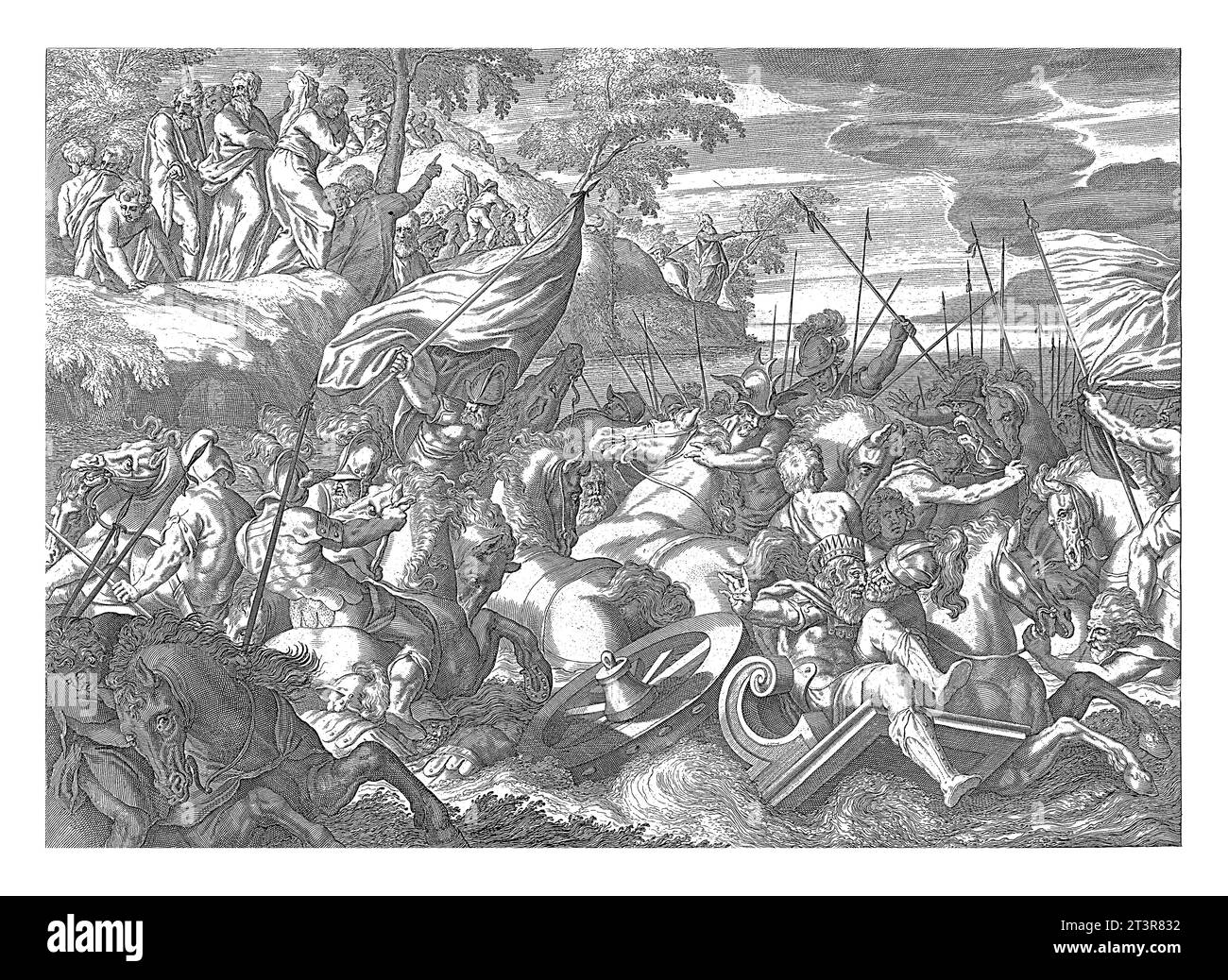Pharaoh and his army drowning in the Red Sea, anonymous, after Orazio ...