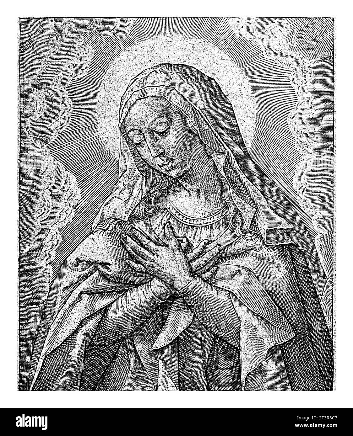 Virgin Mary, Hieronymus Wierix, 1563 - before 1619 The Virgin Mary, her hands devoutly crossed ...