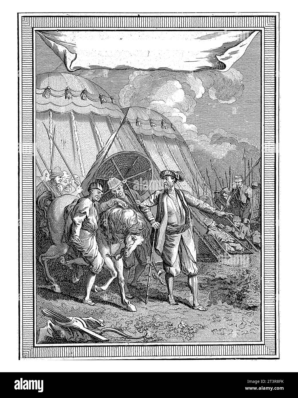 Army commander in his camp, Jan Punt, 1726 - 1779 A horse is carried ...