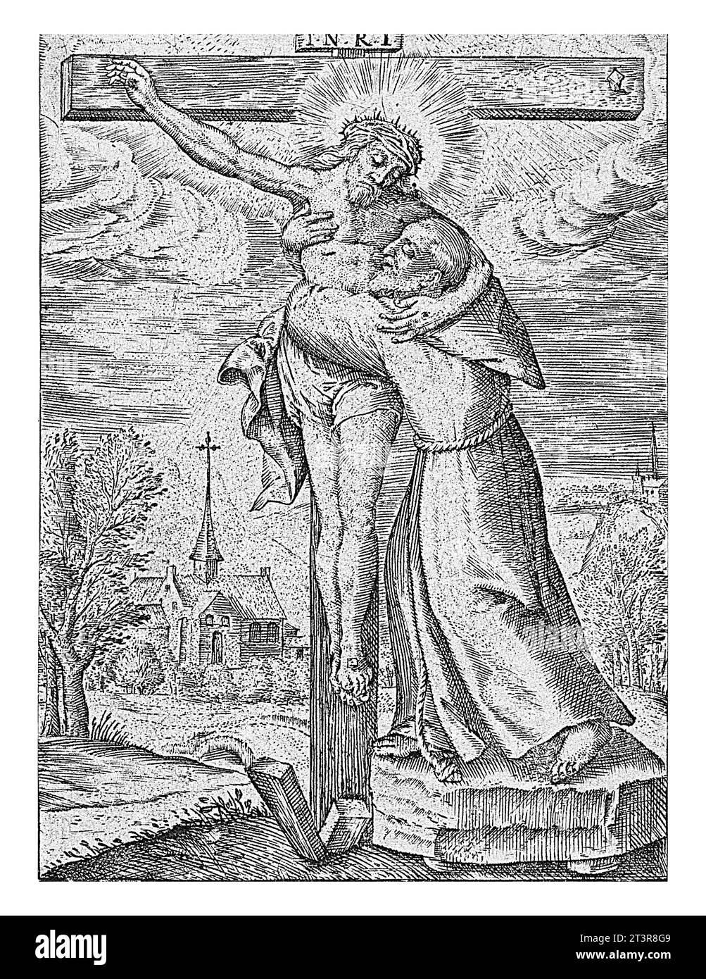 Saint Francis of Assisi Embracing Christ on the Cross, Johannes Wierix ...