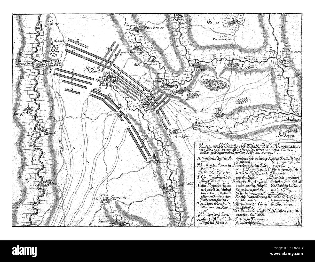 Battle of Ramillies, 1706, anonymous, 1706 Map of the Battle of ...
