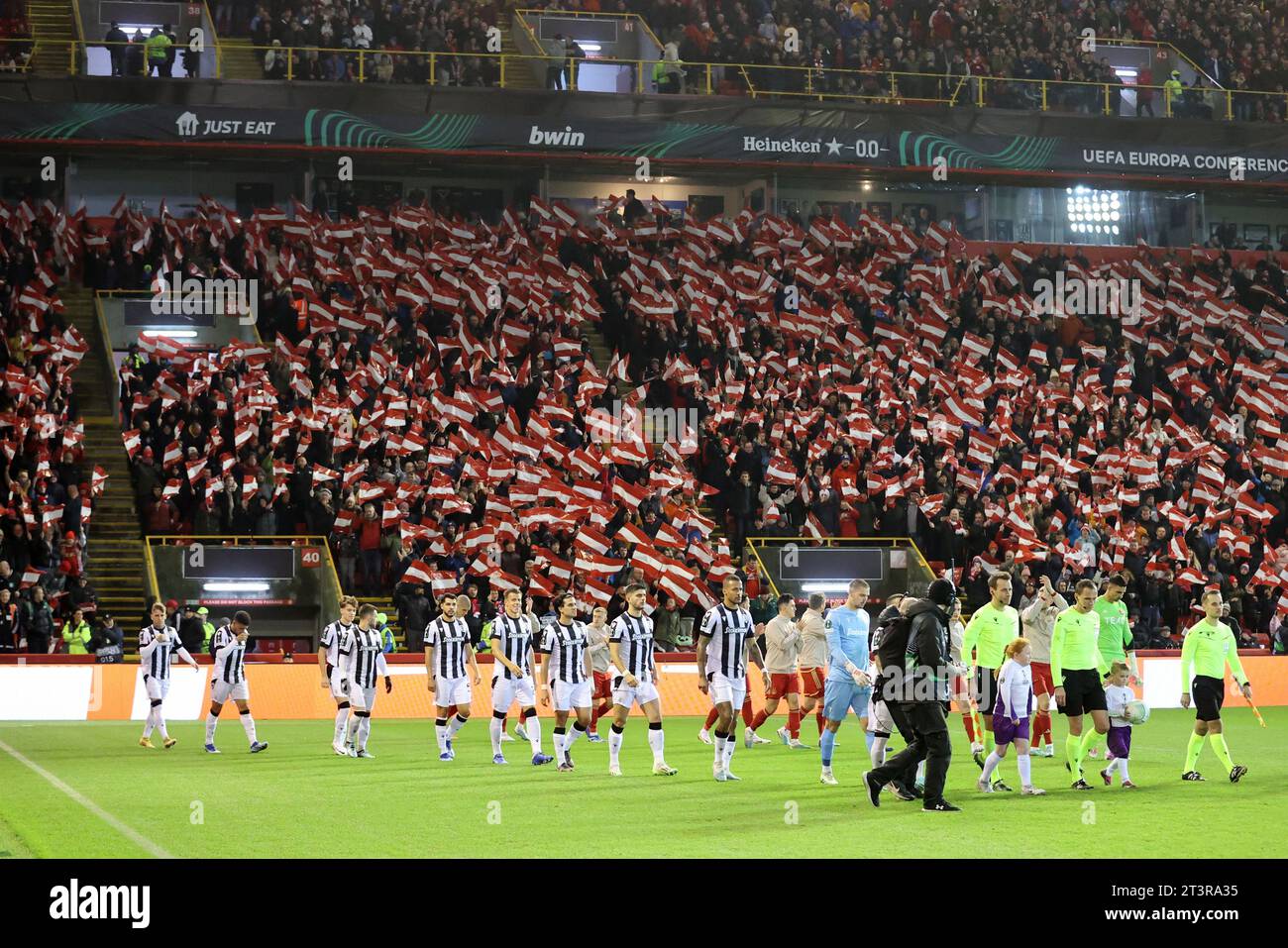 The players walk out ahead of the UEFA Europa Conference League Group G ...