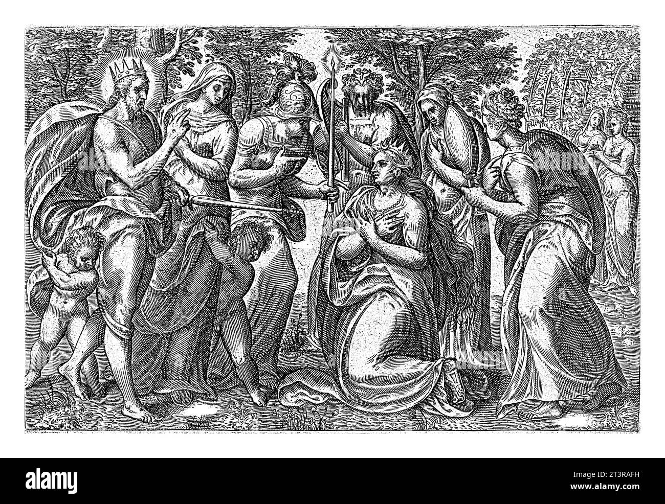 Bride kneels before the king, Johannes Wierix (possibly), after Gerard ...