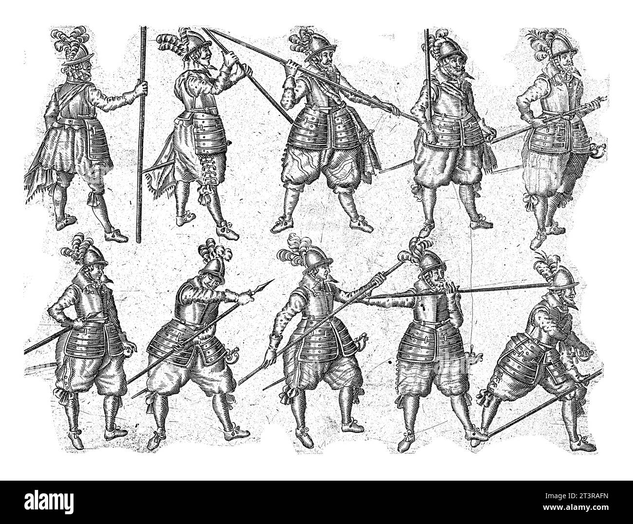 A spear-bearer in ten different positions, anonymous, after Jacob de ...