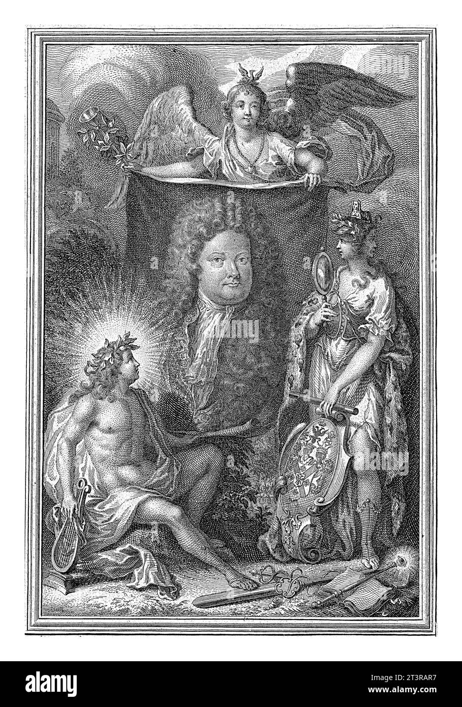 Portrait of a bust of a man surrounded by allegorical figures, Simon ...