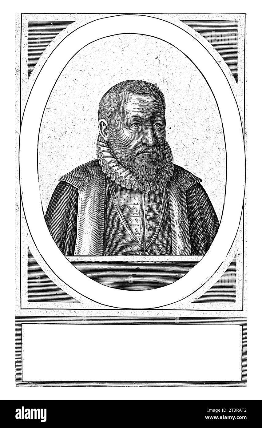 Portrait of Jan Sloot, Hendrick Hondius (I), 1608 Bust to the right of ...