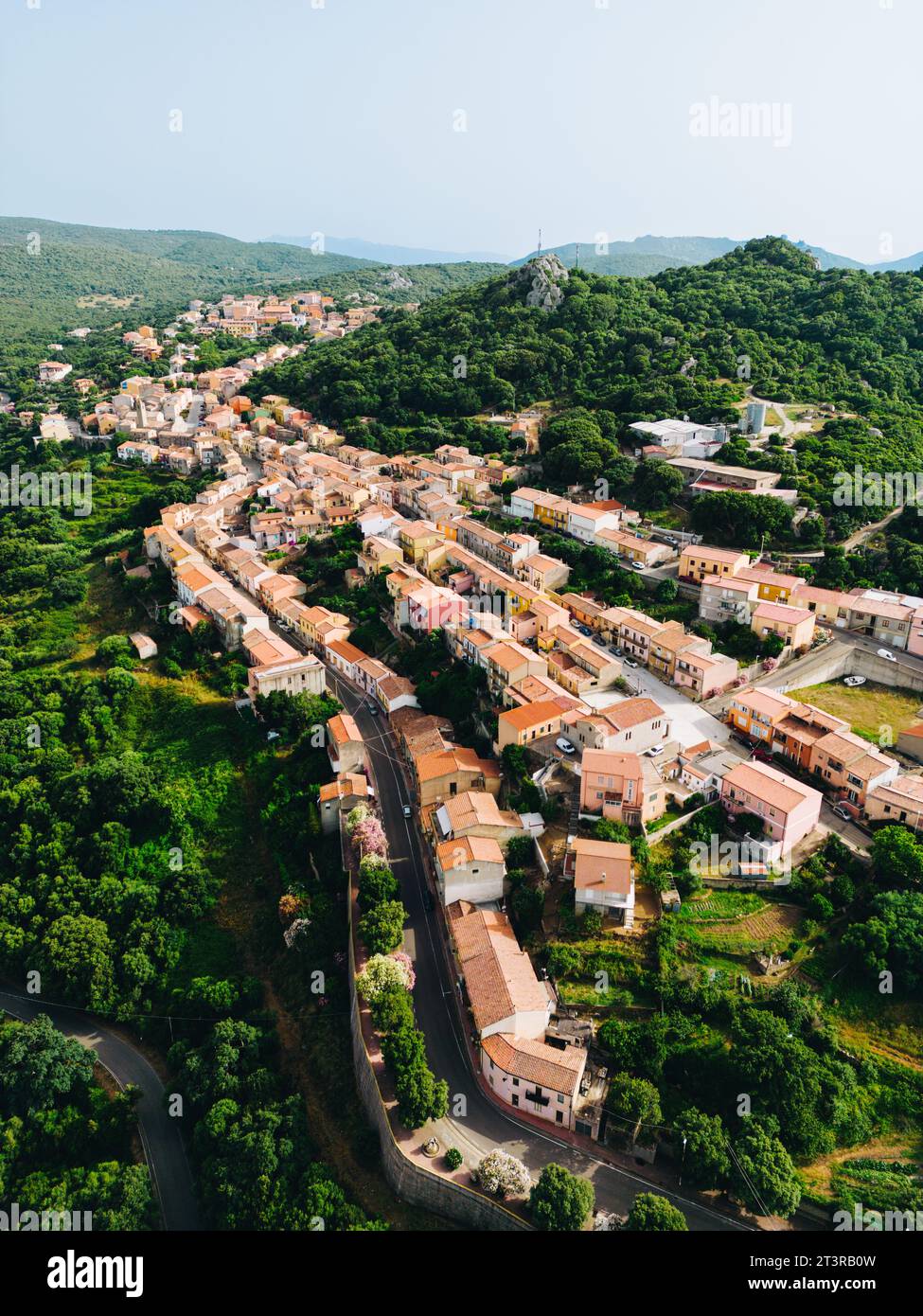 Aerial view to the idyllic village Luogosanto in Sardinia, Italy. Also ...