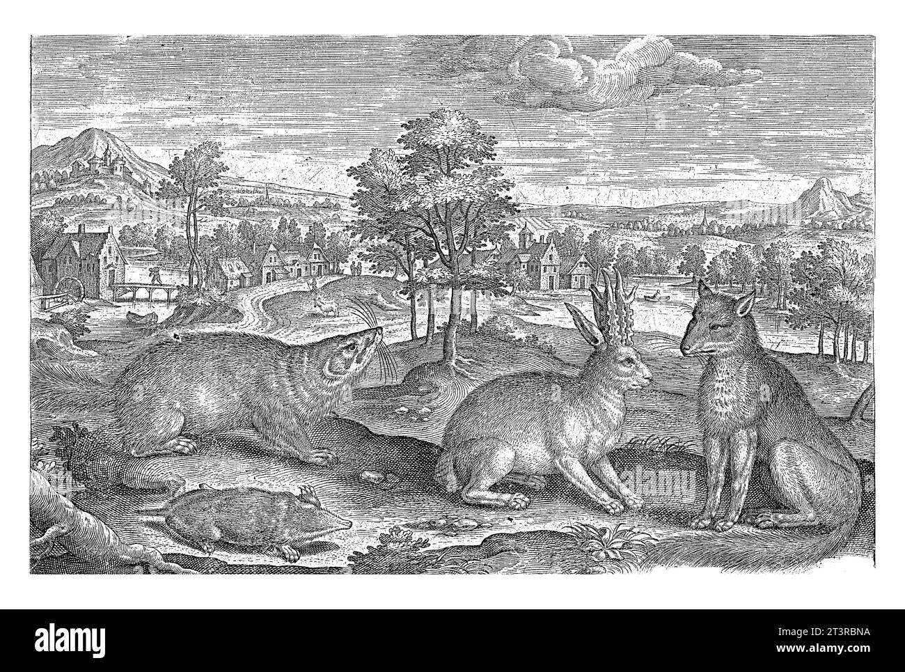 Animals in the forest, Adriaen Collaert, 1595 - 1599 In the foreground ...