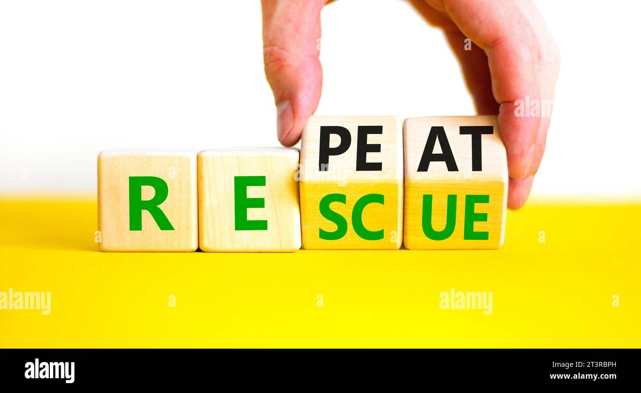 Rescue and repeat symbol. Concept words Rescue Repeat on wooden block ...