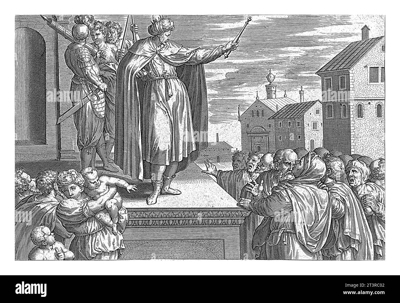 Rehoboam answers the people, Hans Collaert (I) (attributed to), after ...