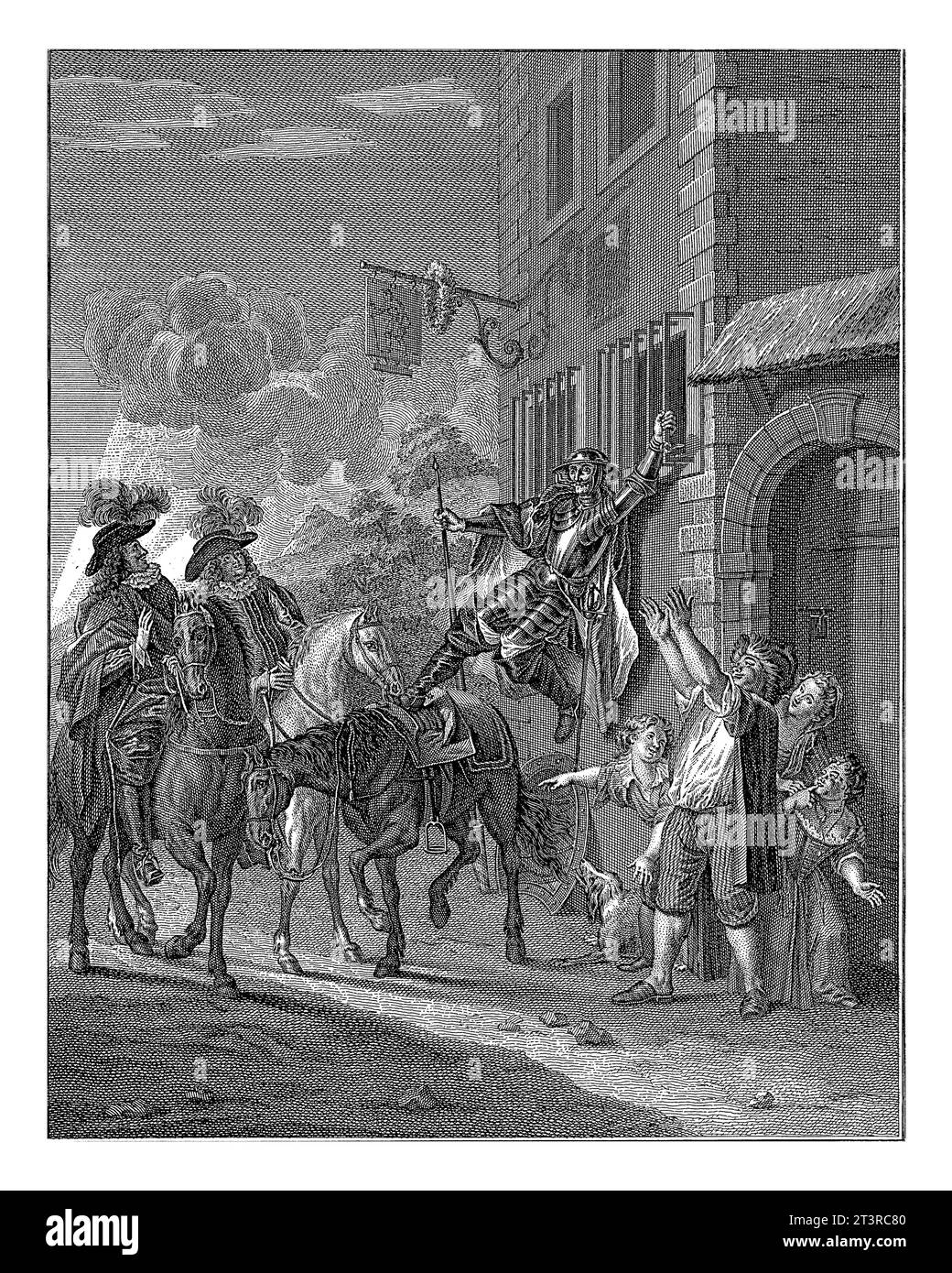 Don Quixote hangs from a bar of an inn, Jacob van der Schley, after ...