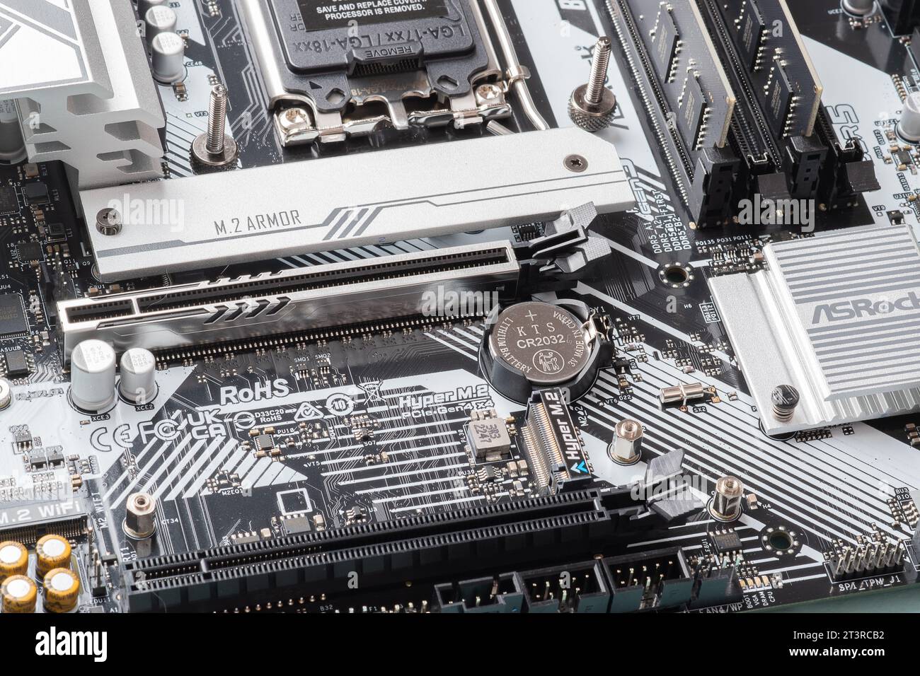 Kirov, Russia - September 15, 2023. Large motherboard. Computer parts ...