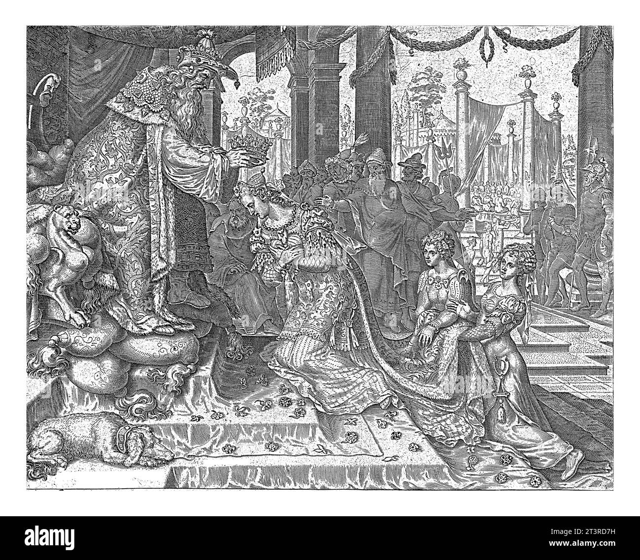 Coronation of Esther, Philips Galle, after Maarten van Heemskerck, c ...