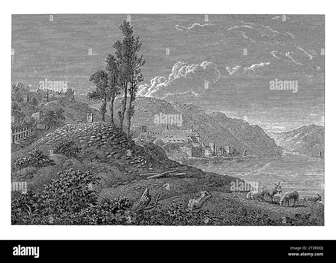 View of Bacharach, Jakob Wilhelm Christian Roux, 1822, vintage engraved ...