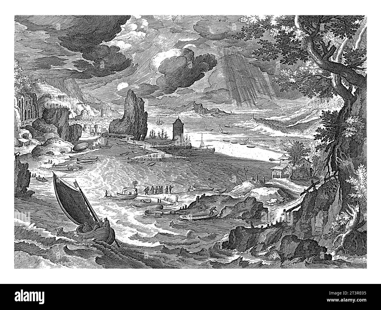 Coastal landscape with a sailing ship, Raphael Sadeler (I), after Paul ...