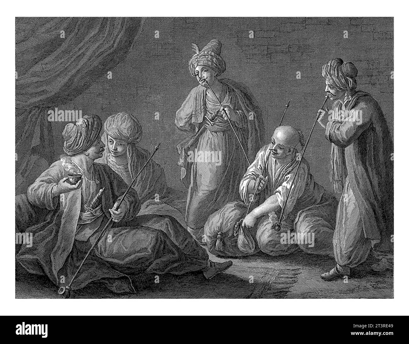 Four pipe-smoking men and a woman, Francesco del Pedro, after Francesco ...