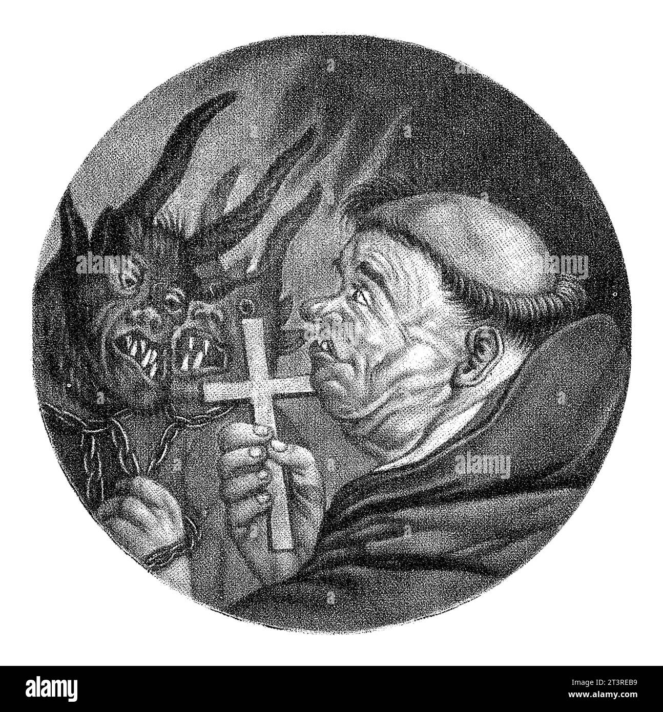 Monk with devils, Jacob Gole, after Cornelis Dusart, 1693 - 1700 A monk ...