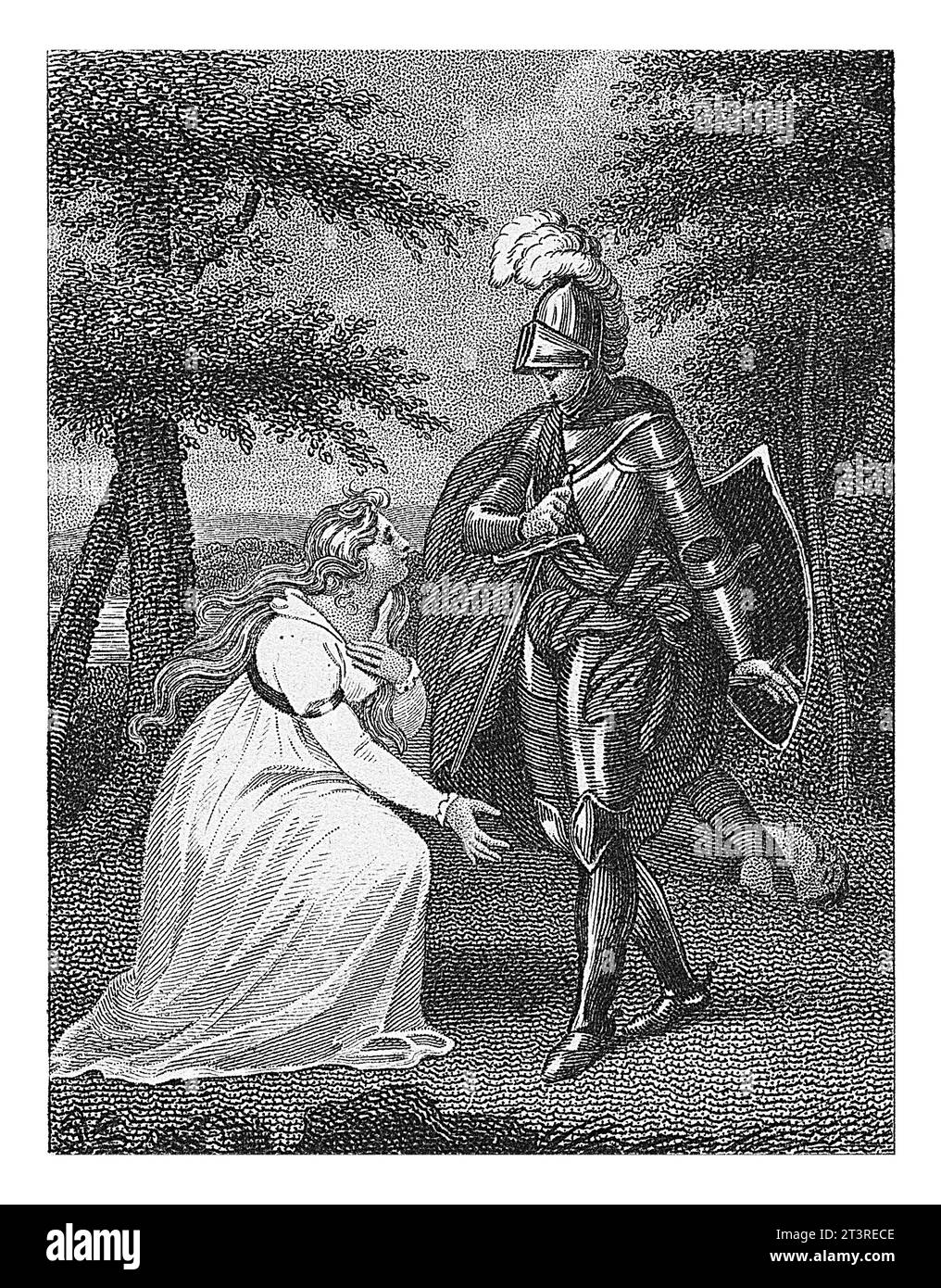 Kneeling Woman before a Knight, Philippus Velijn, 1822 A young woman ...