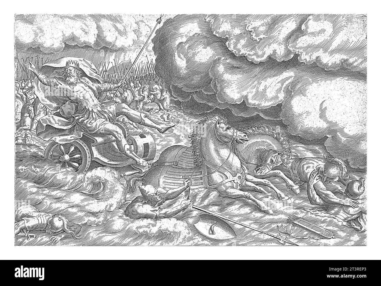 Destruction of the Egyptian army in the Red Sea, Johannes Wierix, after Marten van Cleve (I ...