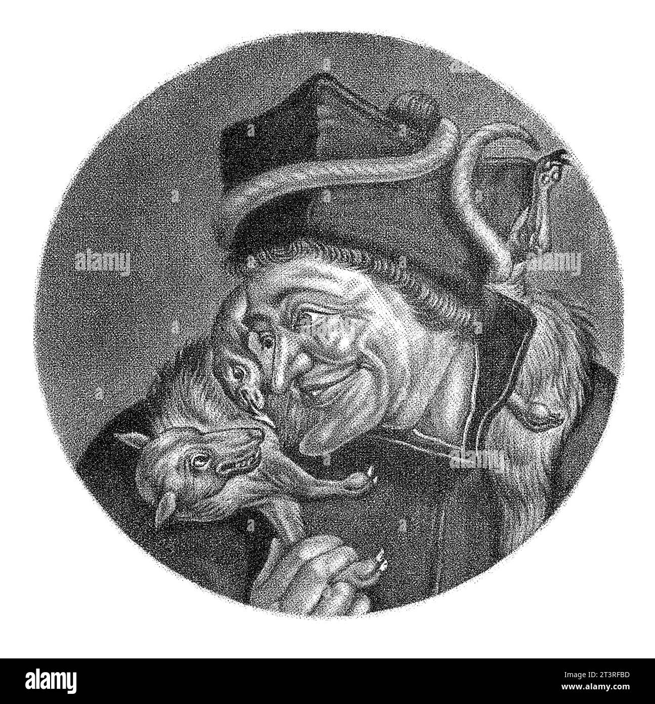 Cleric with a snake and a fox, Jacob Gole, after Cornelis Dusart, 1693 ...