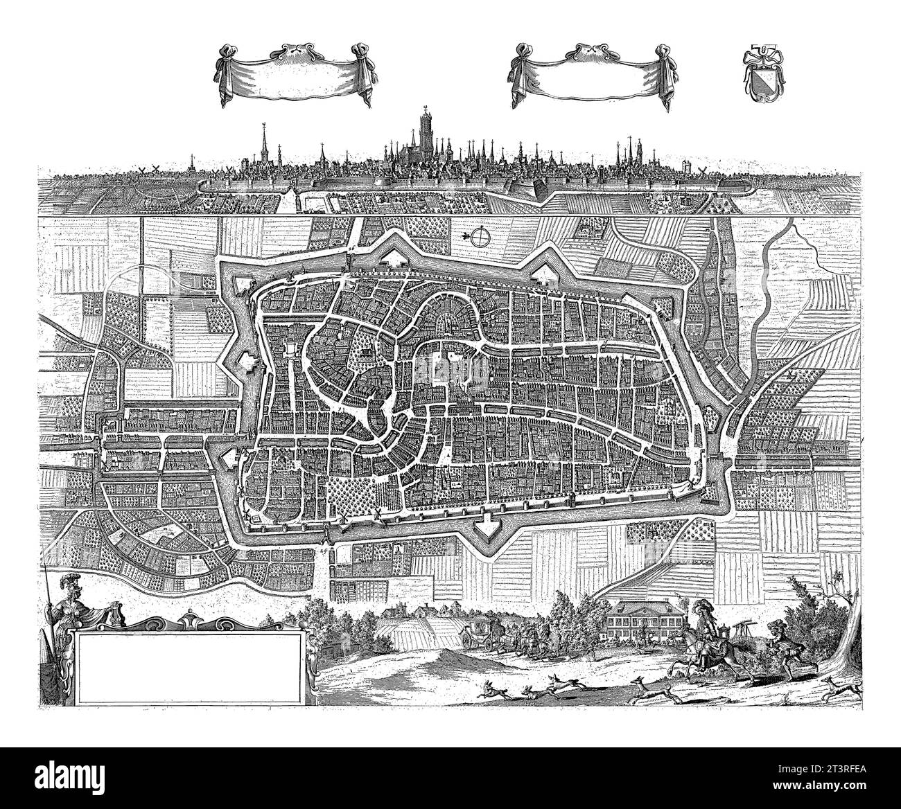 Map of the city of Utrecht with cityscape, anonymous, Johannes Jacobsz ...