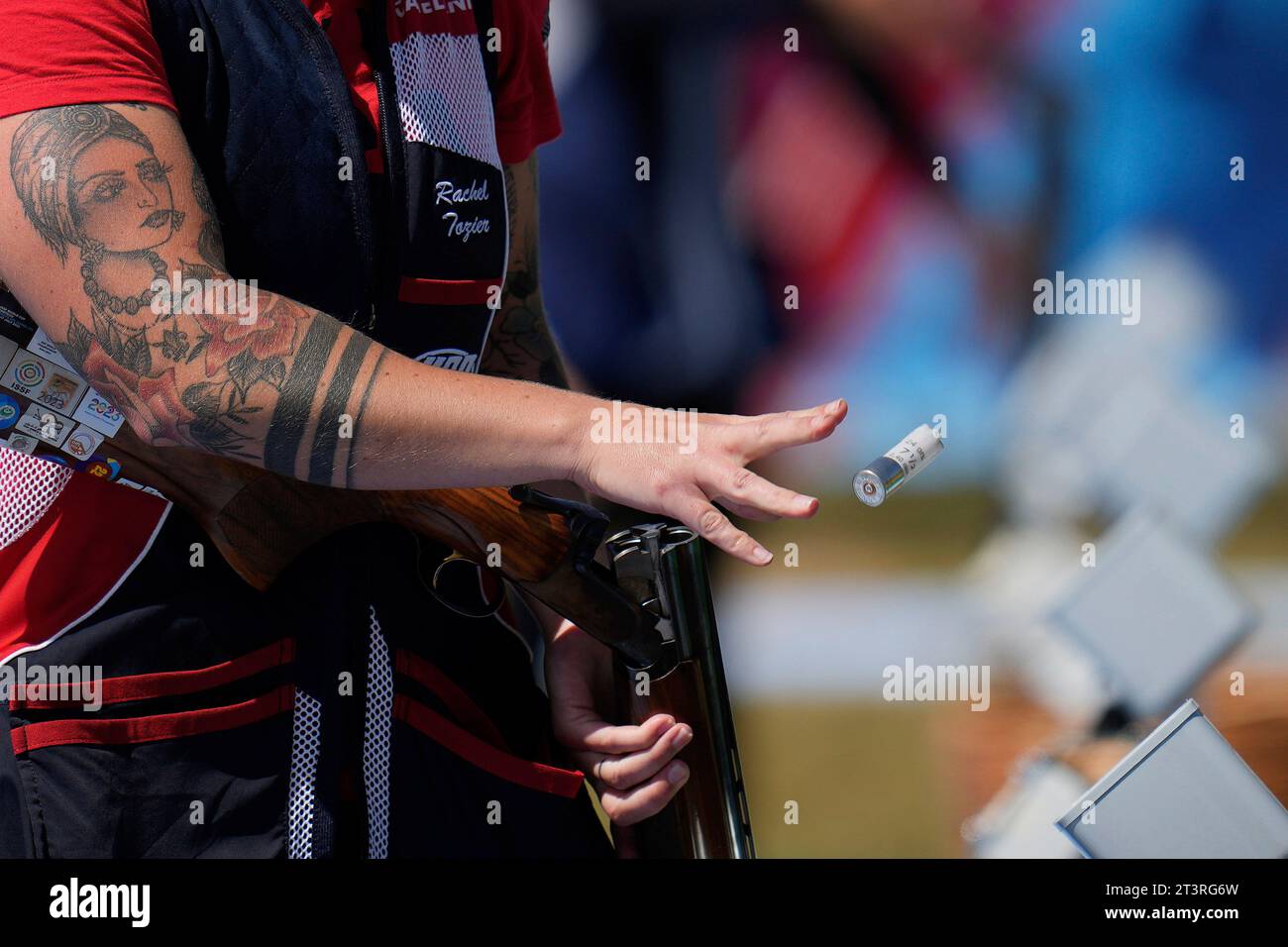 Rachel Tozier of the United States competes in the women's trap ...