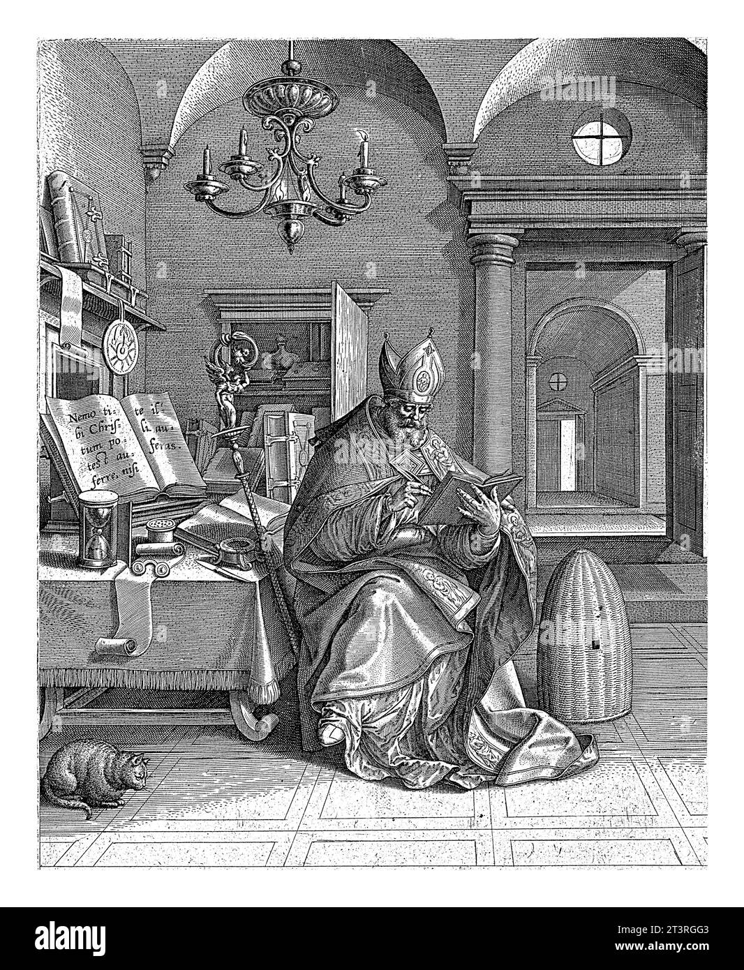 Church Father Ambrosius Hieronymus Wierix After Maerten De Vos 1586 St Ambrosius Is Reading