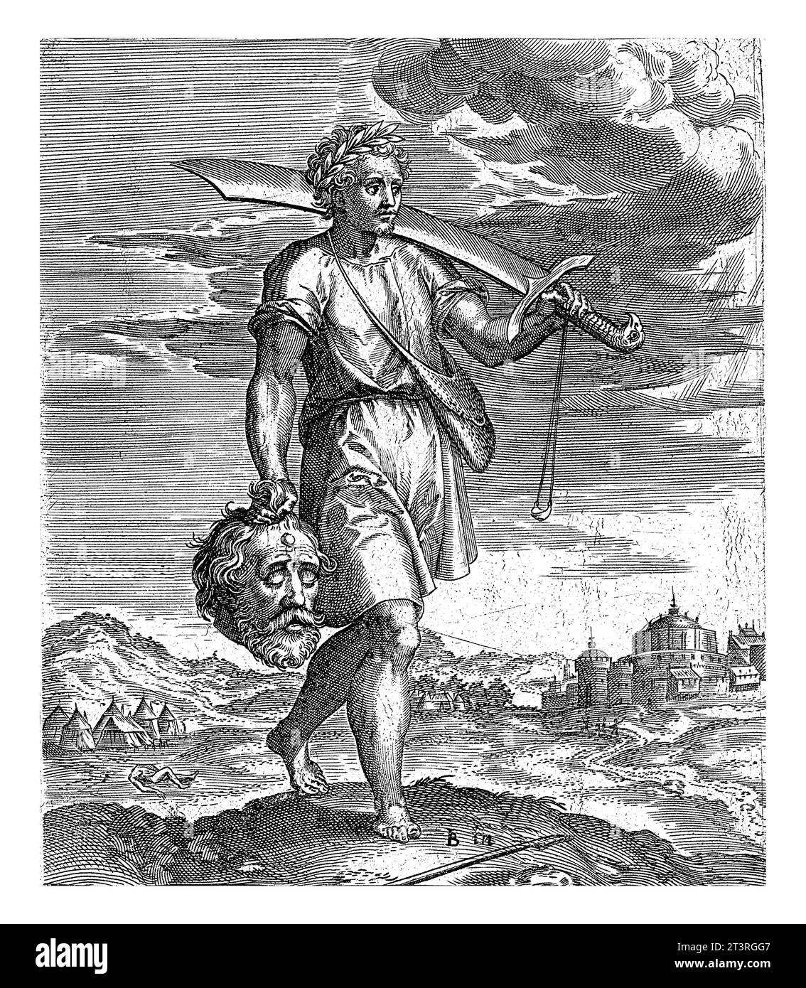 Landscape with David. In one hand the sword, in the other the head of ...