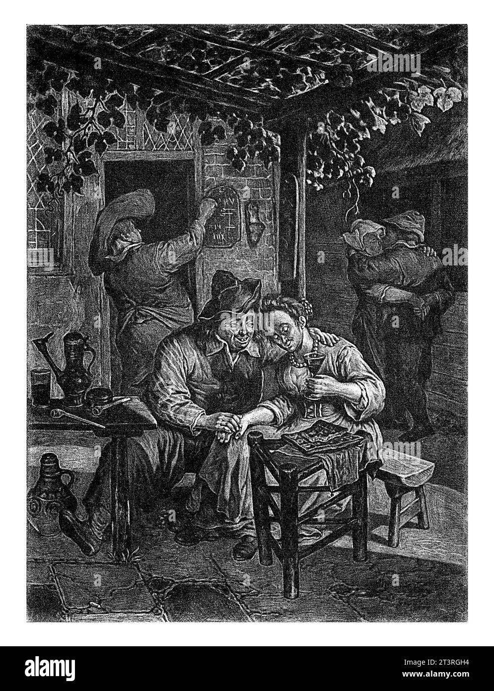 Youth, Cornelis Dusart, 1680 - 1704 On a terrace in front of an inn ...