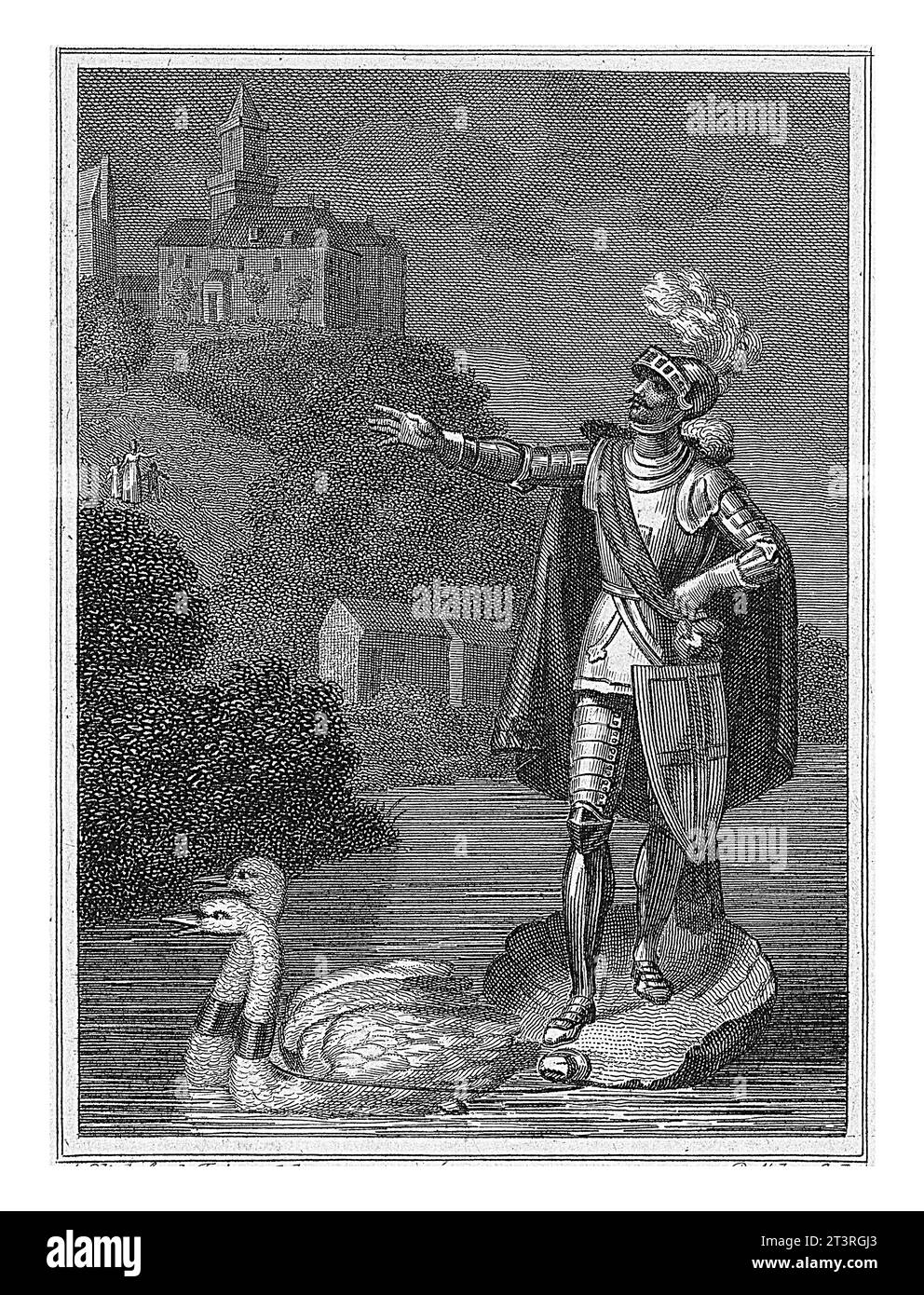 Knight on a shell pulled by two swans, Philippus Velijn, after A. Elink ...
