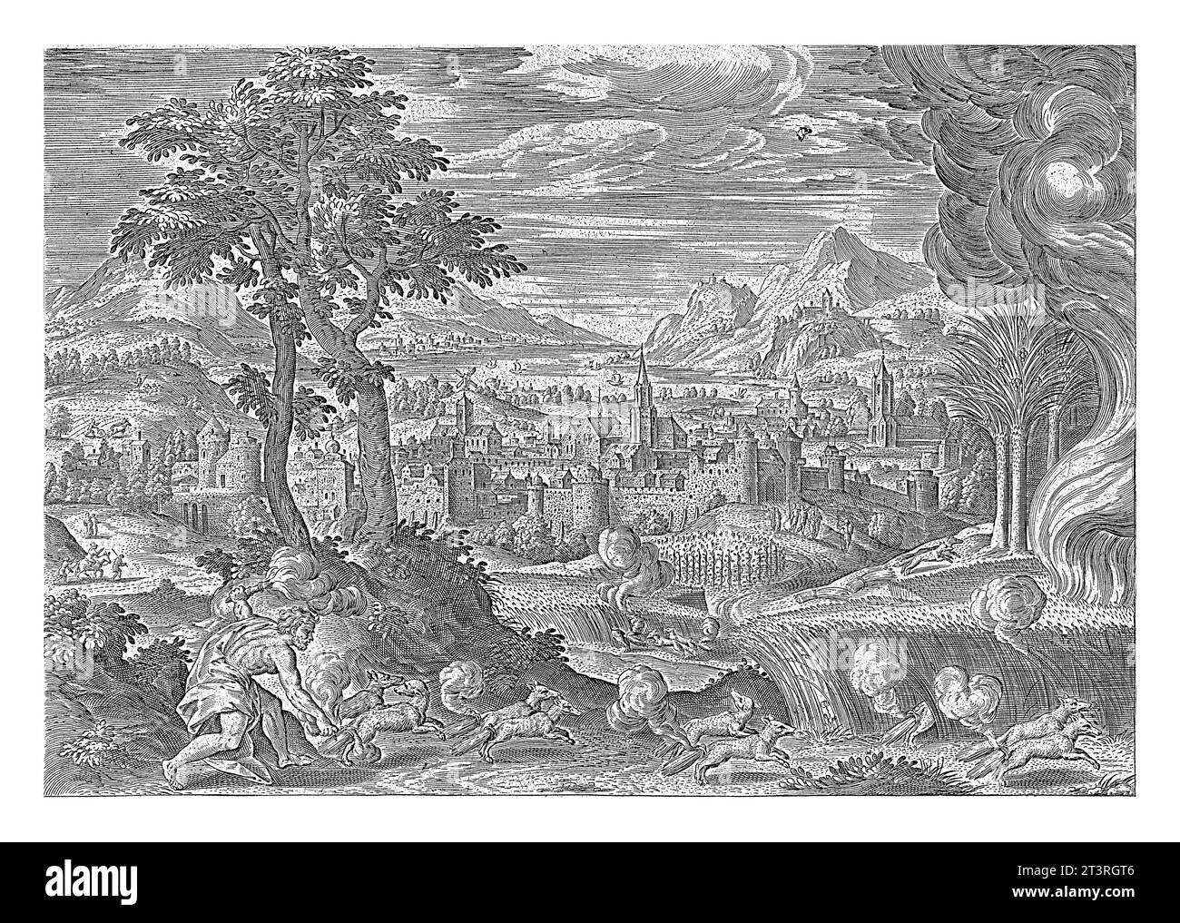 Samson sets fire to the cornfields of the Philistines, Antonie Wierix ...