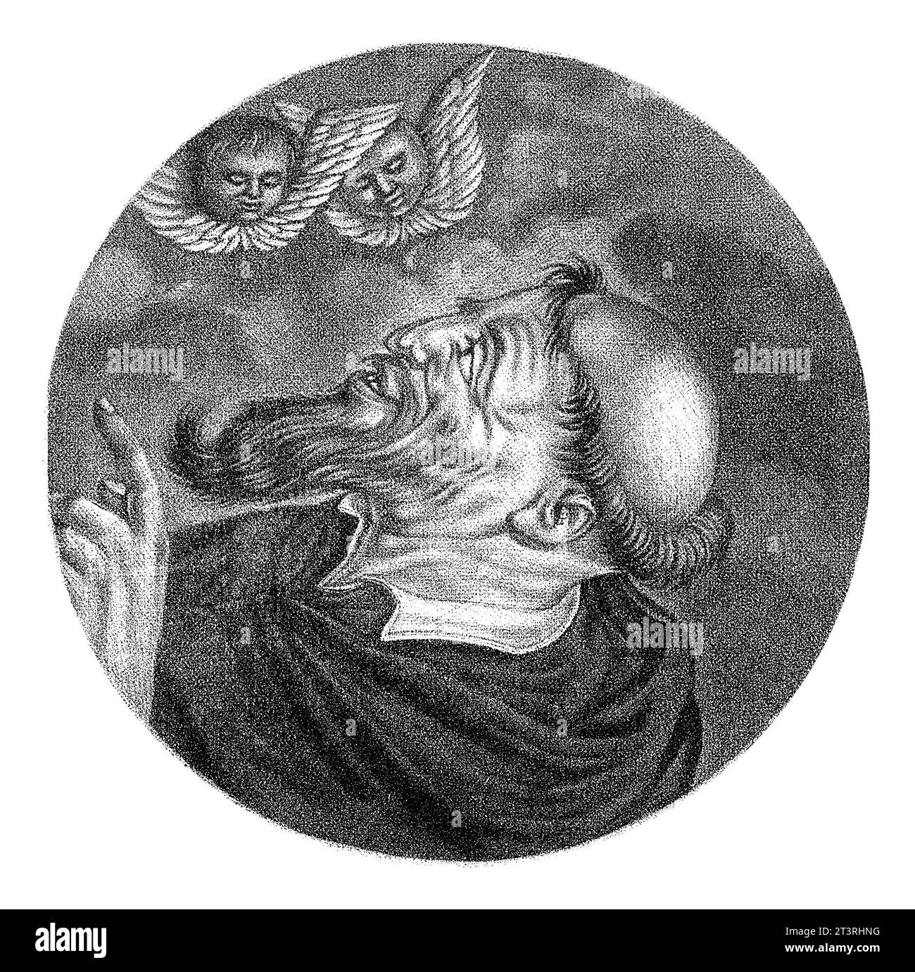 Monk with Angels, Jacob Gole, after Cornelis Dusart, 1693 - 1700 A monk ...